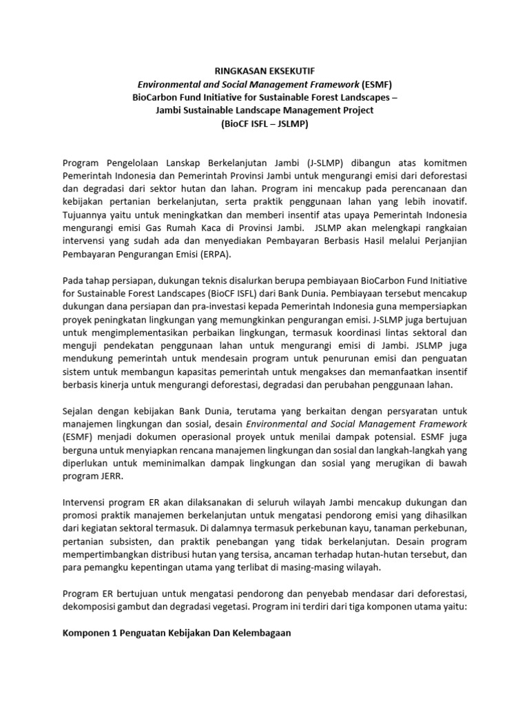 1-ESMF - RINGKASAN EKSEKUTIF - Oct 16 | PDF