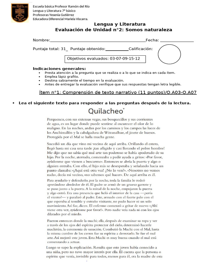 Ev Unidad 2 - 7° | PDF