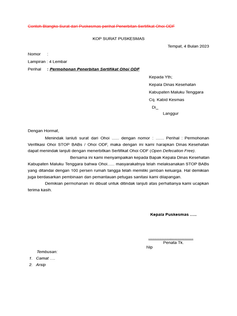 Contoh Blangko Surat Dari Puskesmas Perihal Penerbitan Sertifikat Ohoi ...