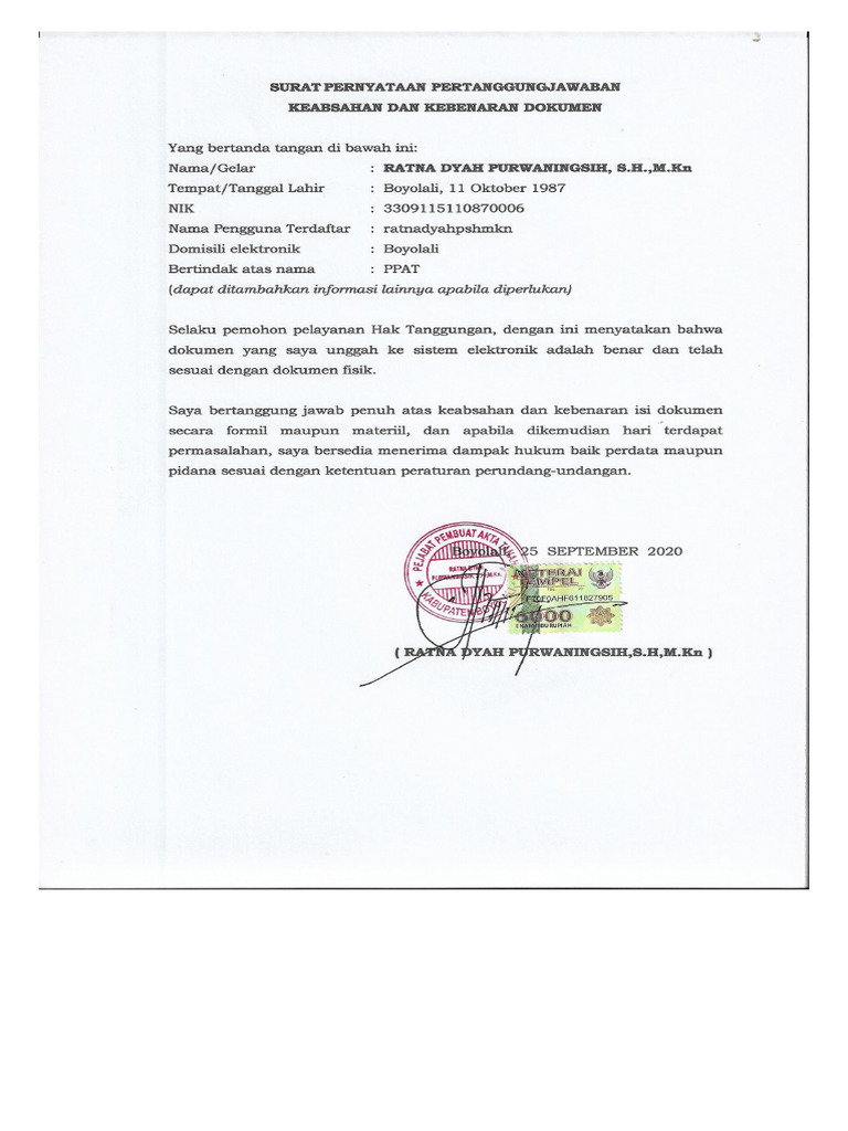Pernyataan Keabsahan | PDF