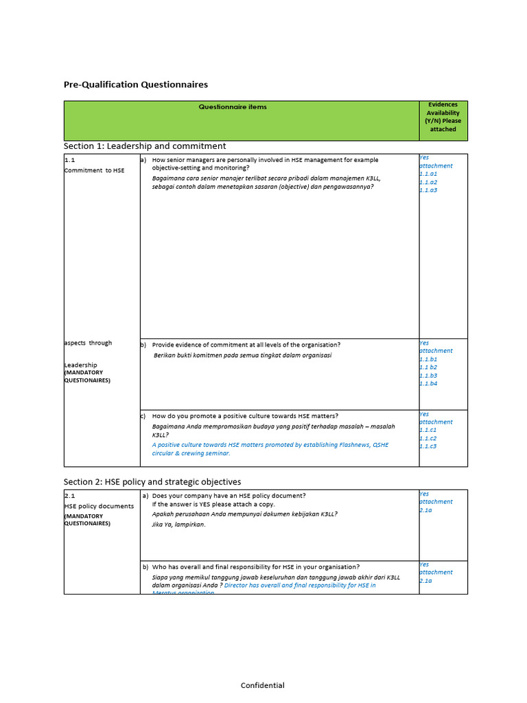 1. PQ HSE QUESTIONNAIRE(14 Sept 2023) | PDF