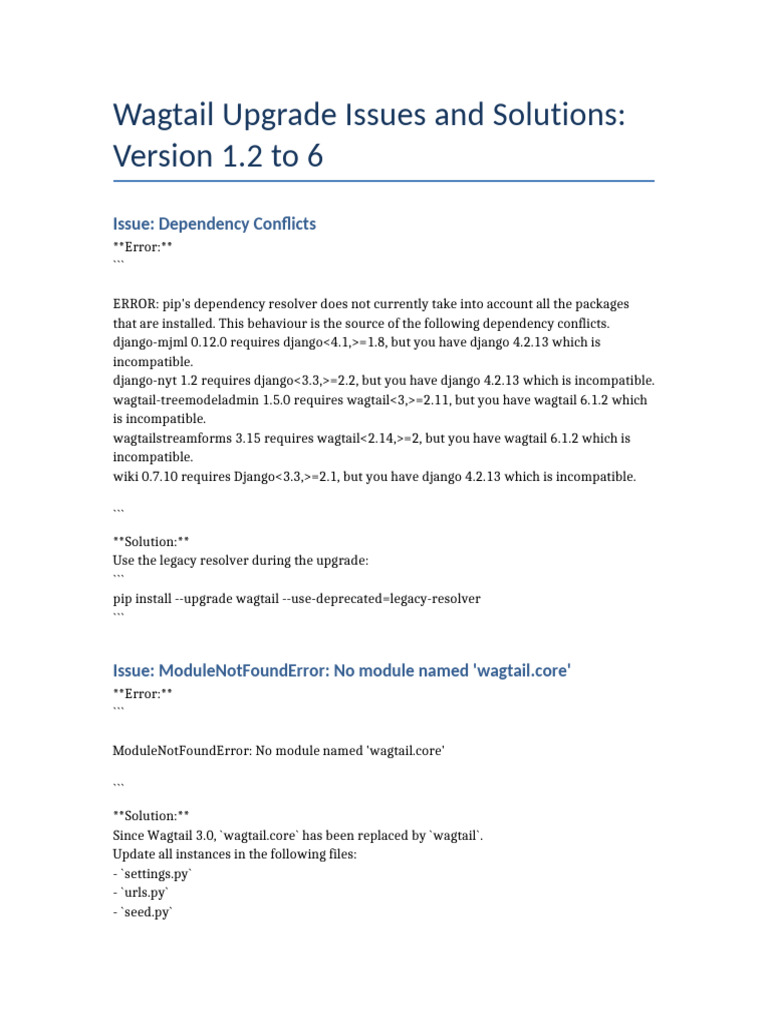 Wagtail Upgrade Issues | PDF