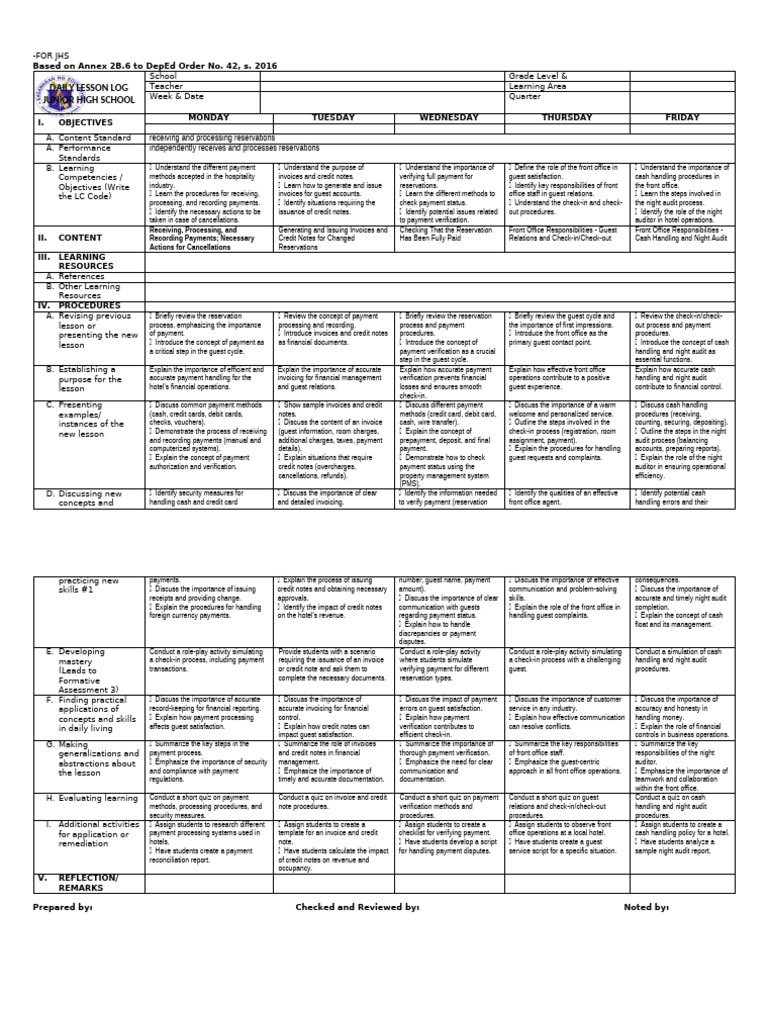 WK 5 Lesson Plan FOS | PDF