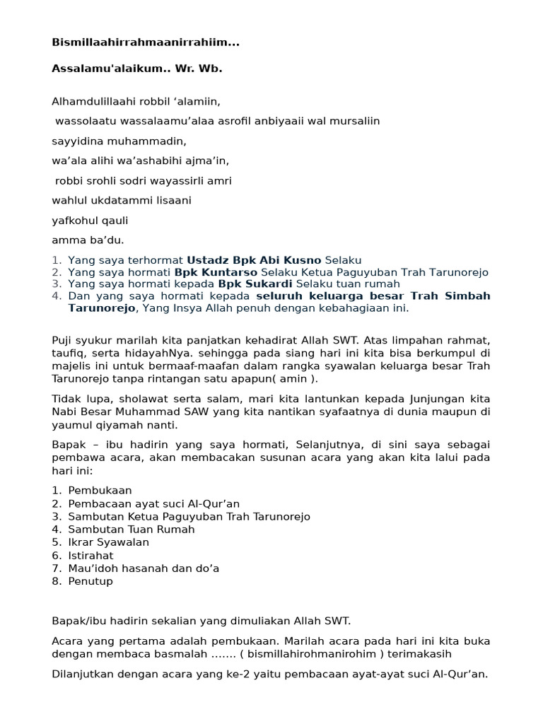 Teks MC Syawalan Keluarga Trah | PDF