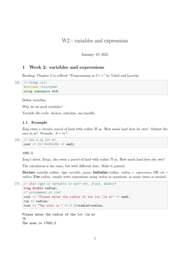 W2 - Variables and Expressions | PDF | Computer Programming | Software Engineering