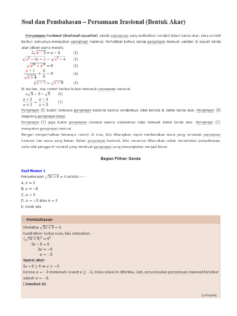 Soal Dan Pembahasan Akar | PDF