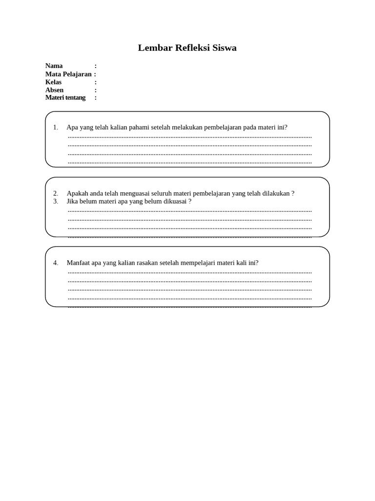 Lembar Refleksi Siswa | PDF
