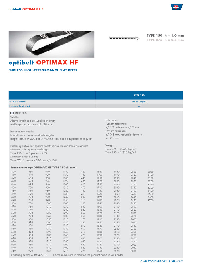 Optibelt OPTIMAX HF Product Range | PDF