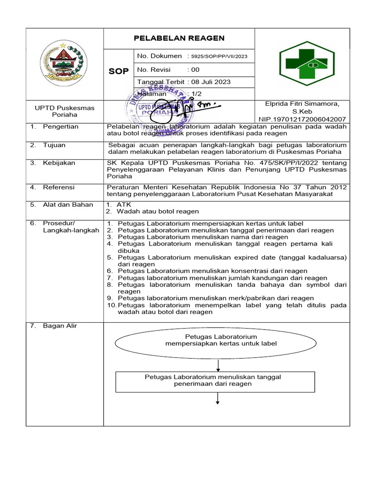 3.9.1 B SOP PELABELAN REAGEN | PDF
