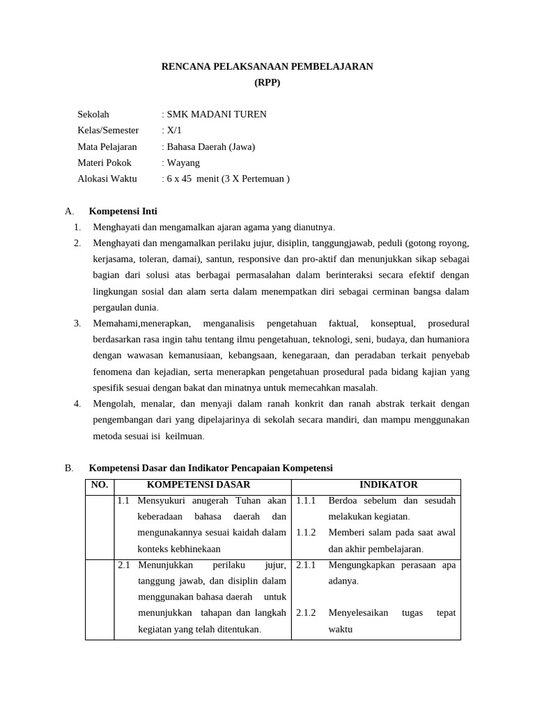 Rpp b Jawa Kls x Wayang | PDF