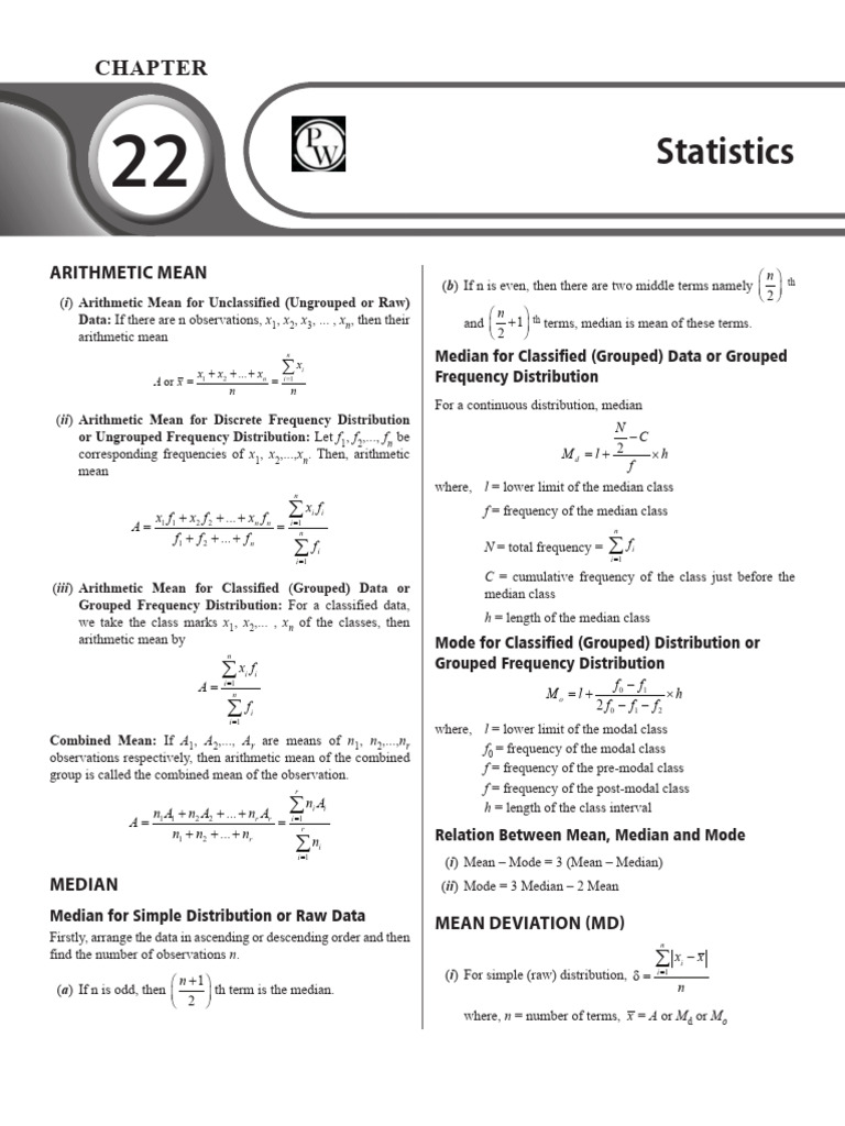 Statistics - Short Notes - Arjuna JEE 4.0 2024 | PDF