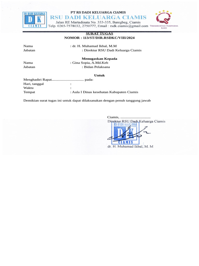 Surat Tugas RS Dadi Keluarga EDITORIAL | PDF