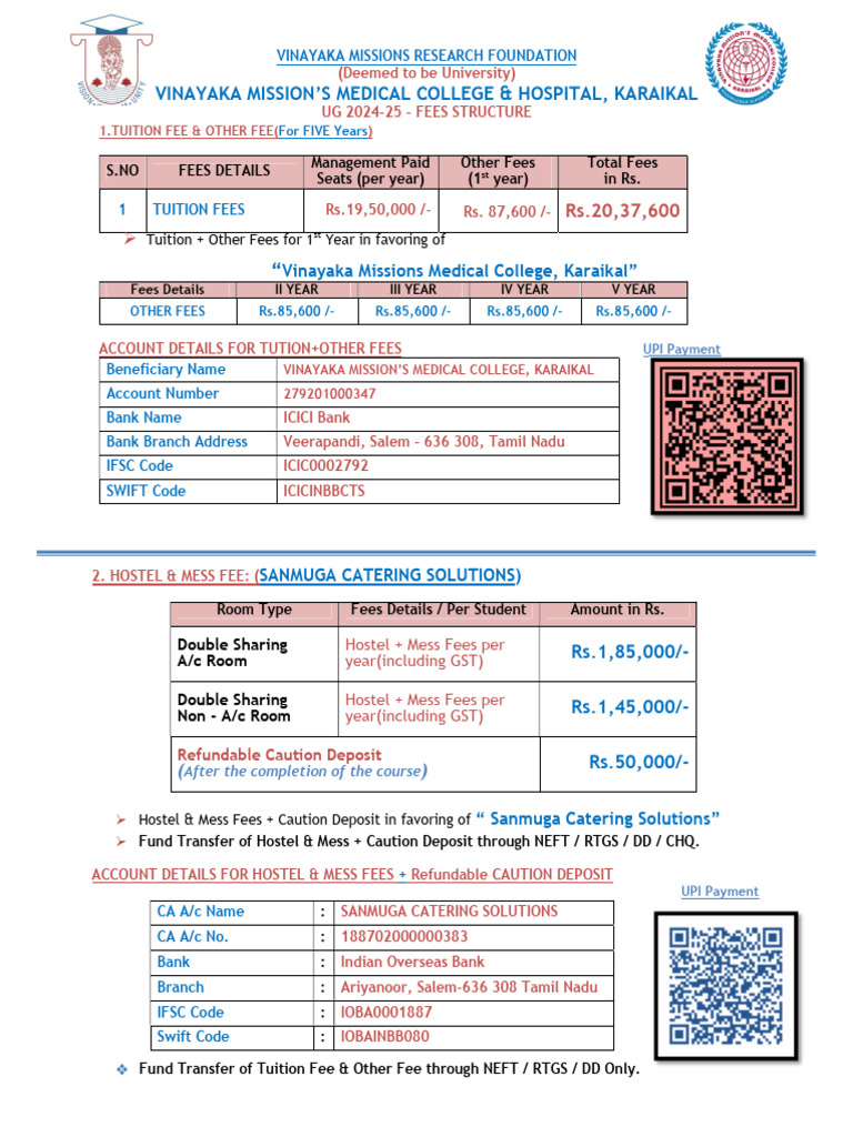 UG 2024-25 Fees Structure | PDF
