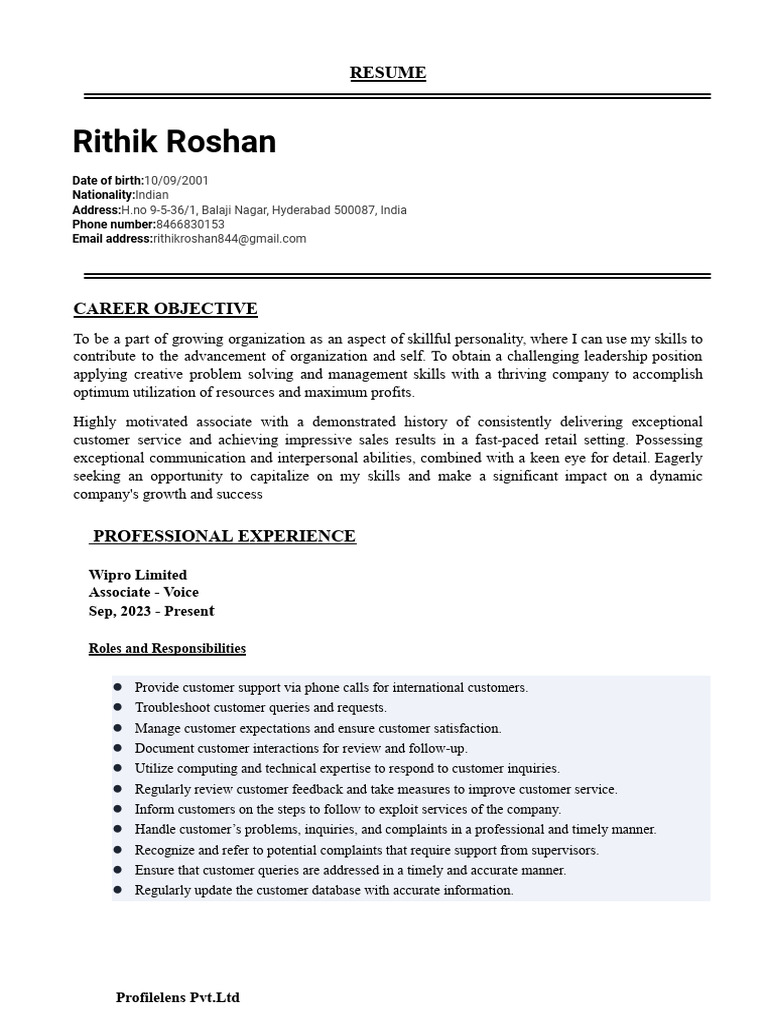 Rithik Roshan: Resume | PDF