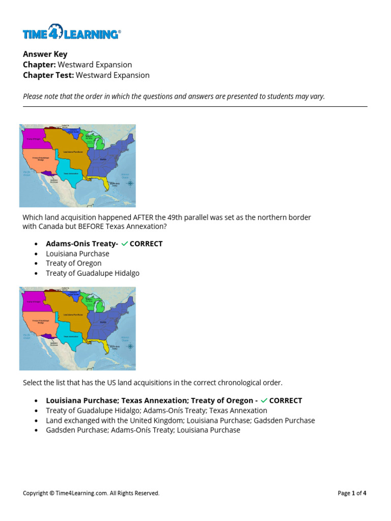 Westward Expansion Westward Expansion Chapter Test Answer Key | PDF