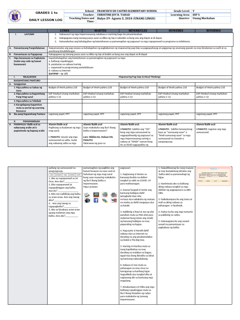 DLL - Esp 5 - Q1 - W1 | PDF