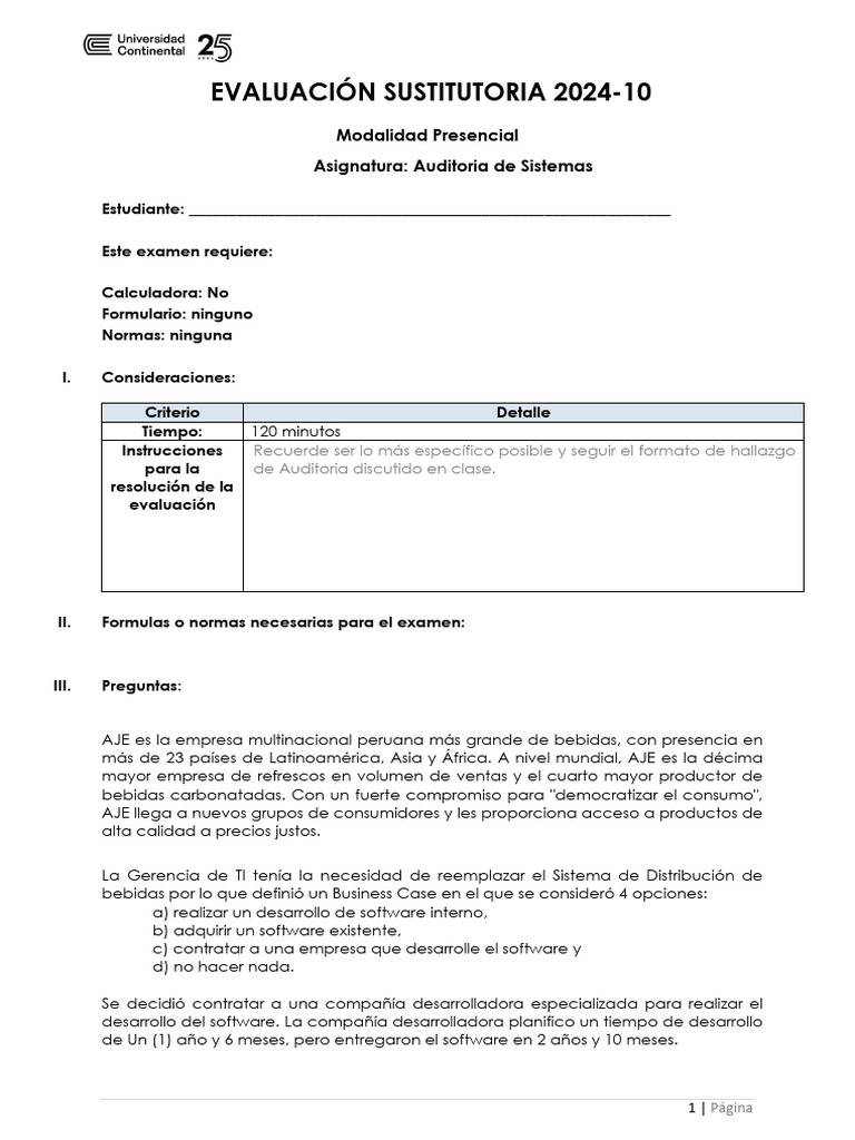 Evaluación Sustitutoria As 2024-10 | PDF