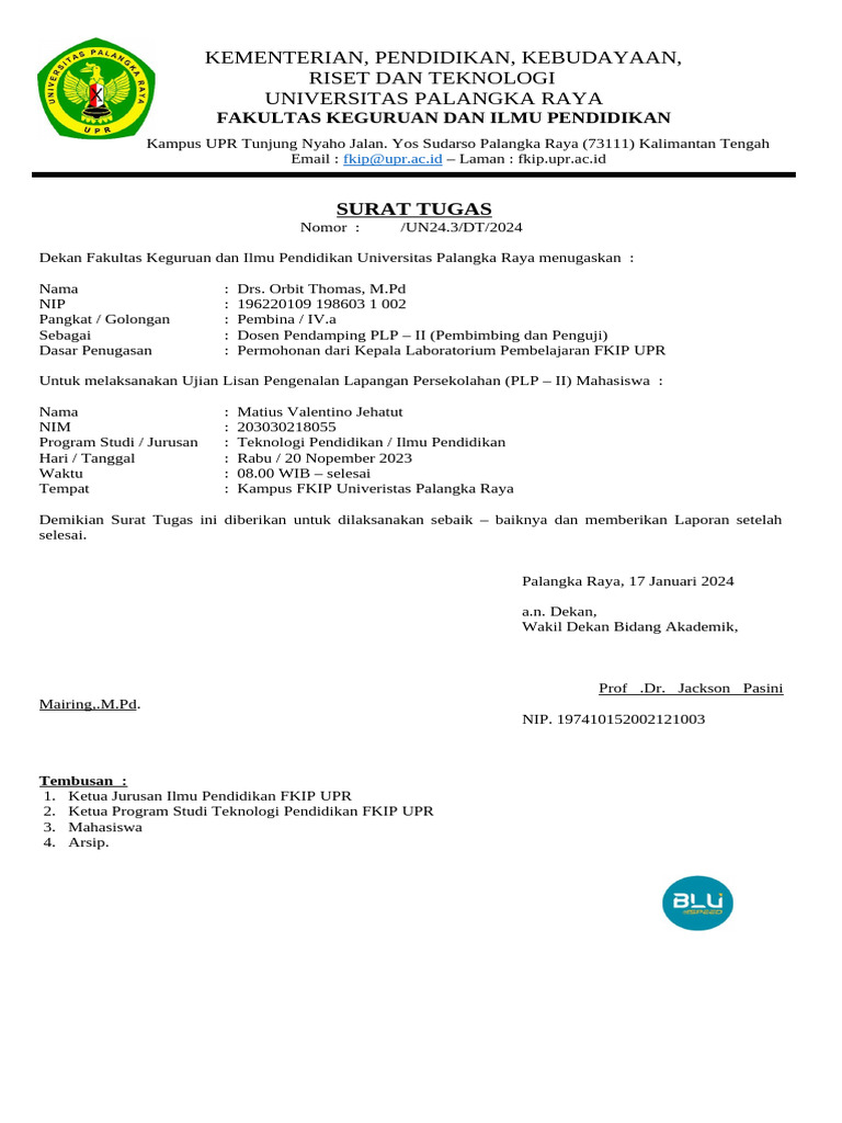 Surat Tugas Ujian PLP II (New) | PDF