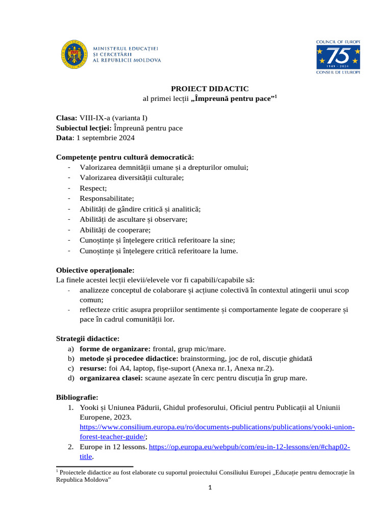 Repere Prima Lectie Clasele Viii-Ix Varianta 1 | PDF