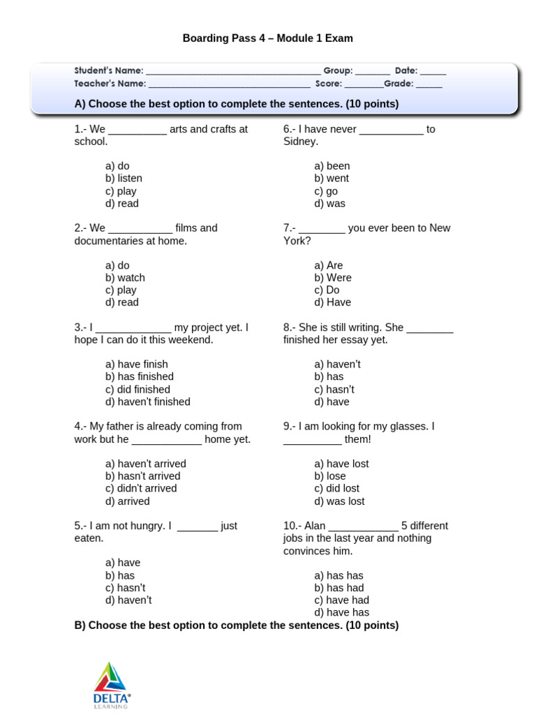 Exam Boarding Pass 4 Mod 1 | PDF