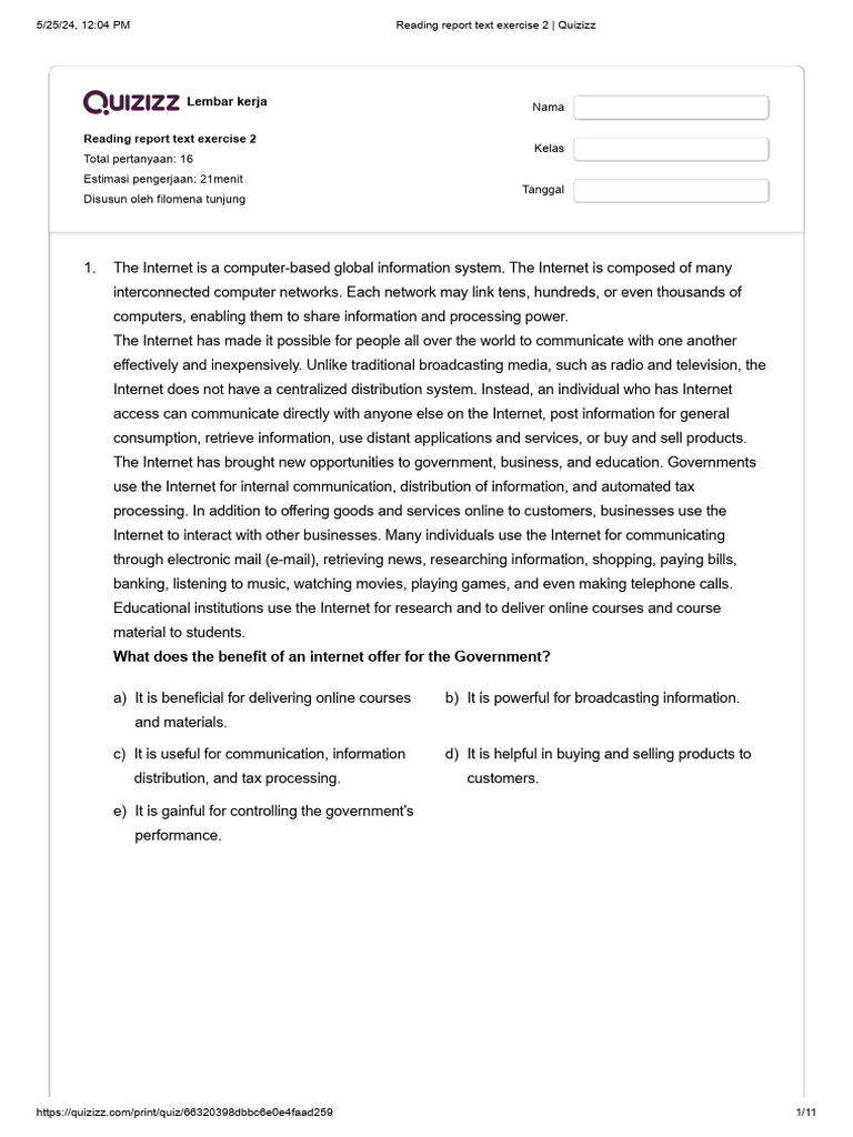 Reading report text exercise | PDF