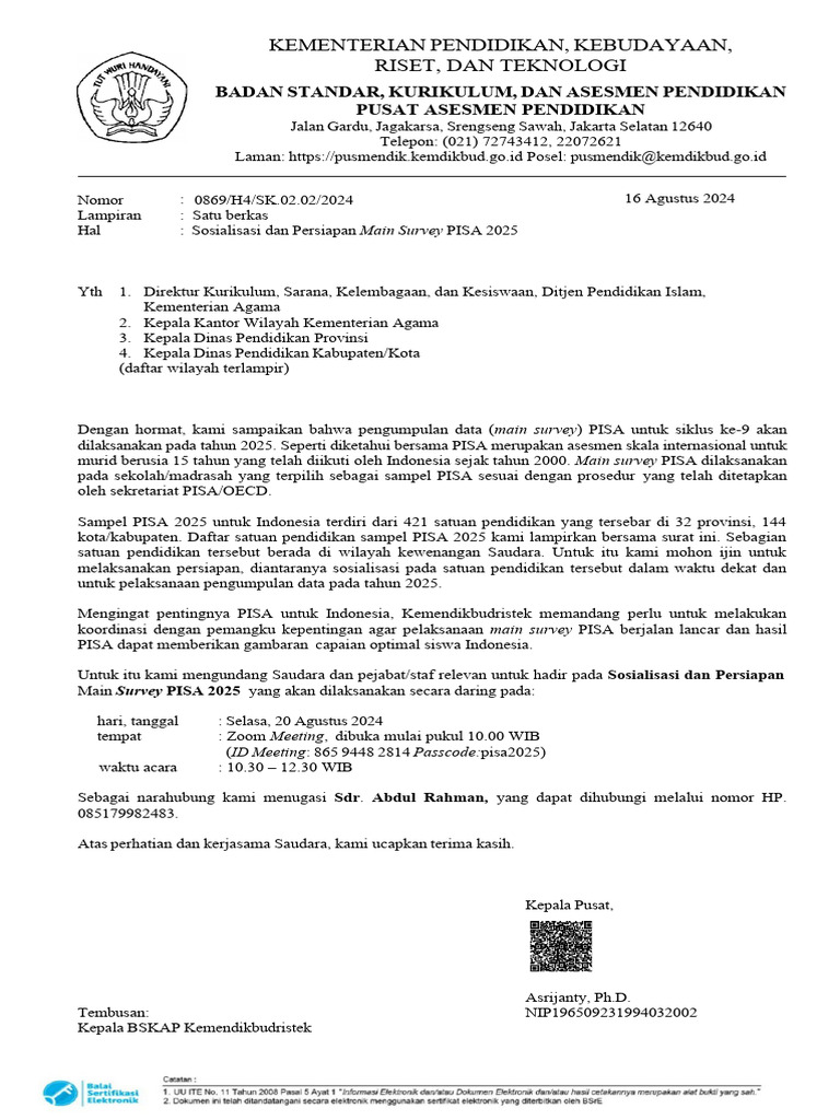 Surat Undangan Eksternal - Sosialisasi Dan Persiapan MS PISA | PDF