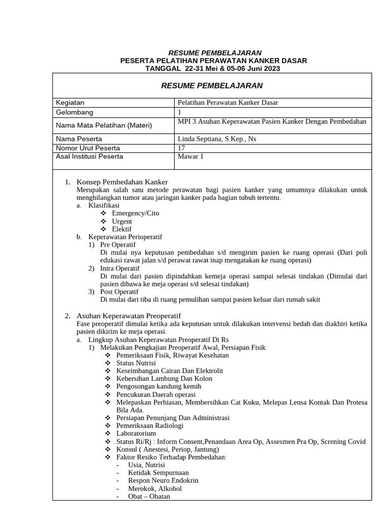 17 - Linda Septiana - MPI 3 Asuhan Keperawatan Pasien Kanker Dengan ...