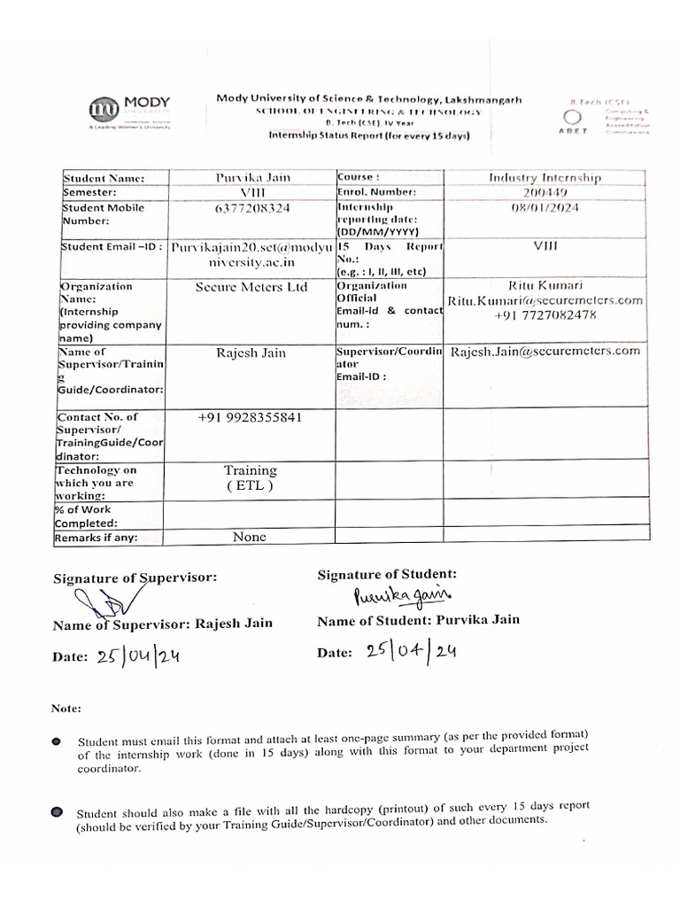 Internship Status Report 8 | PDF
