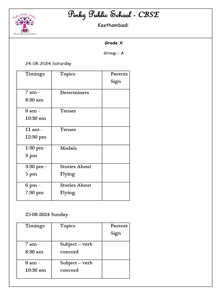 Grade X - A Group - Revision Planner | PDF