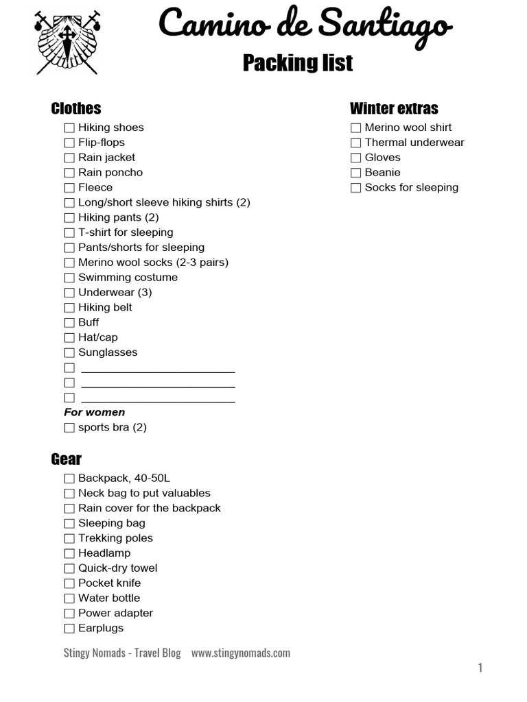 Camino de Santiago Packing List PDF | PDF