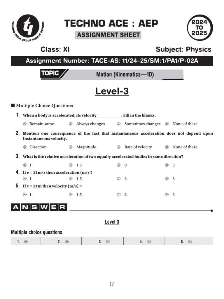 Physics Xi Ass L 3 Motion Pdf