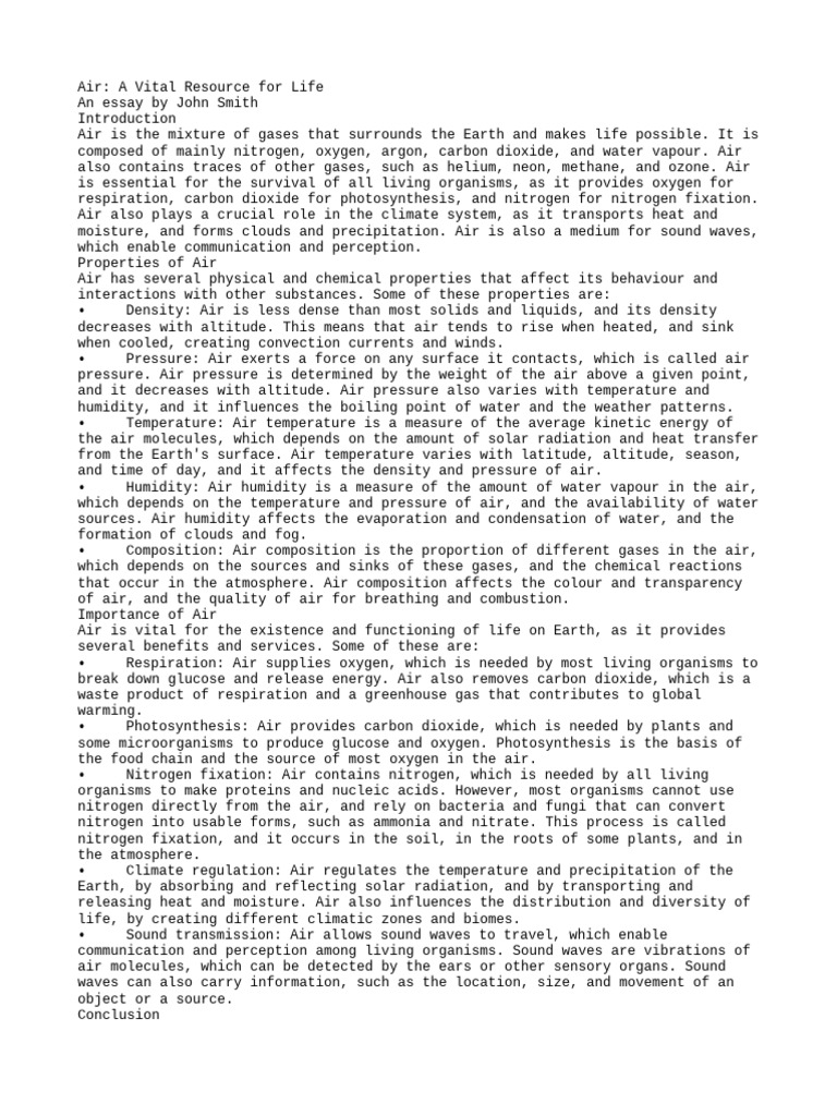 Air A Vital Resource For Life | PDF