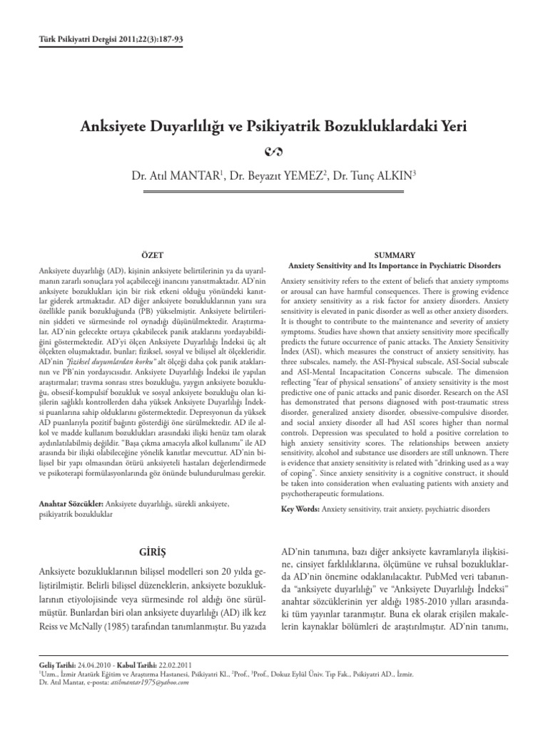 Anksiyete Duyarliligi Ve Psikiyatrik Boz | PDF