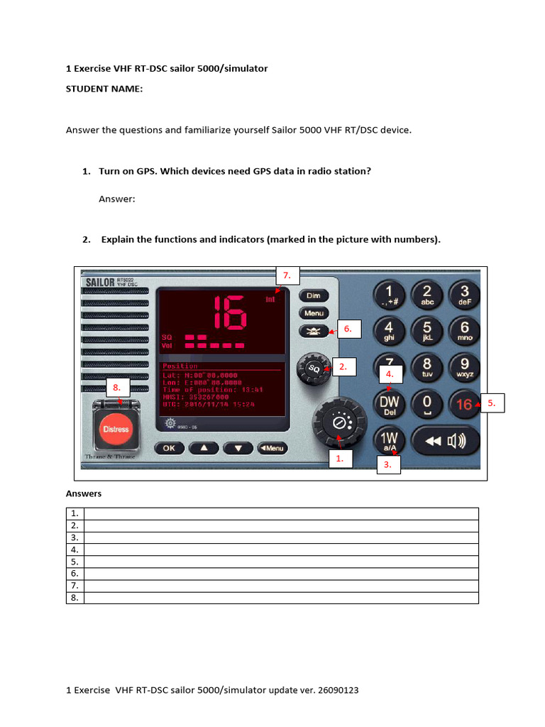 1 Exercise VHF RT DSC Sailor 5000 - Simulaattori | PDF