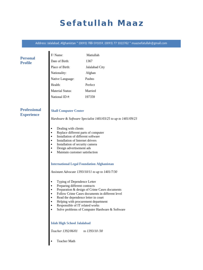 024sefatullah Maaz CV | PDF