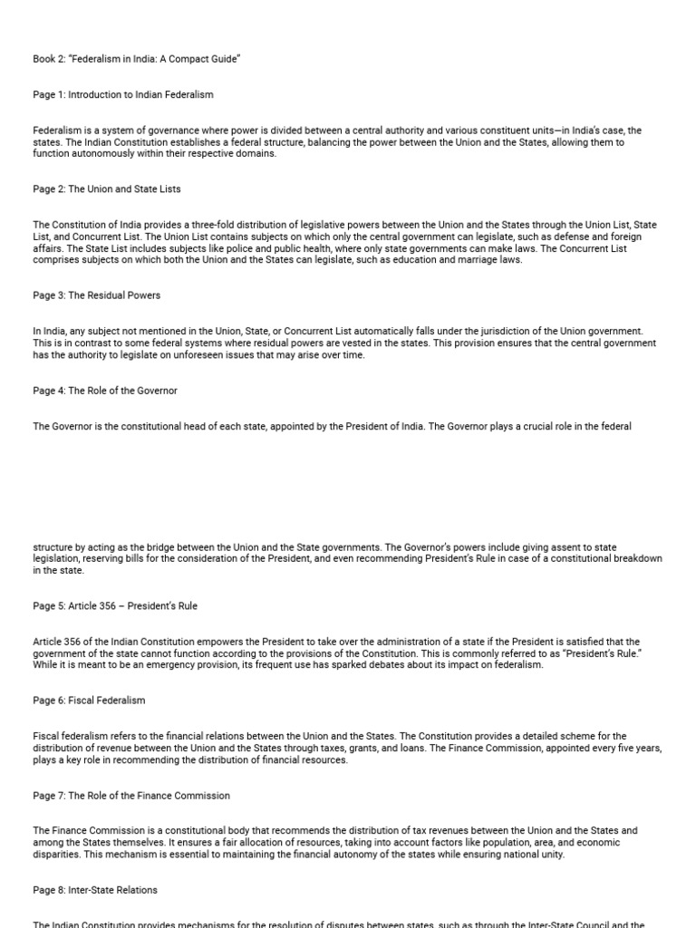 Federalism in India A Compact Guide | PDF