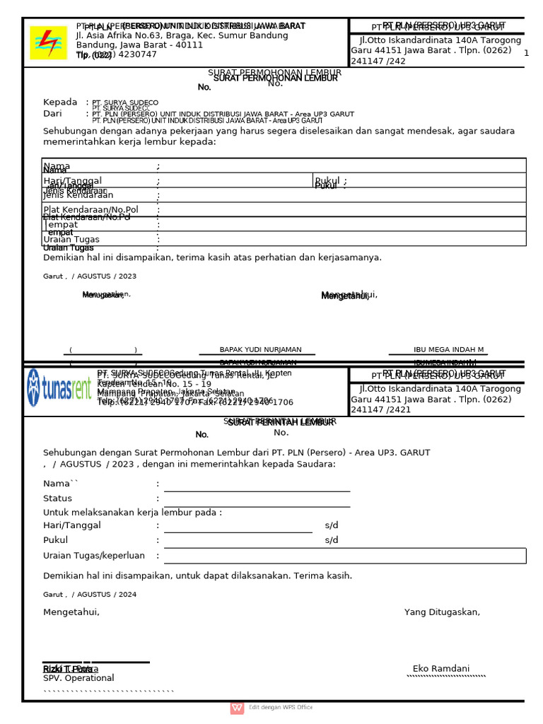 New Format Absensi, SPL, STPD+Form Permohonan Kendaraan - UP3 GARUT | PDF