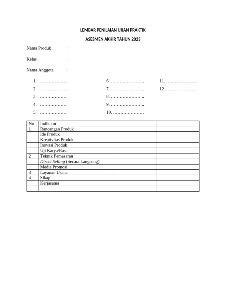 Lembar Penilaian Ujian Praktik | PDF | Art