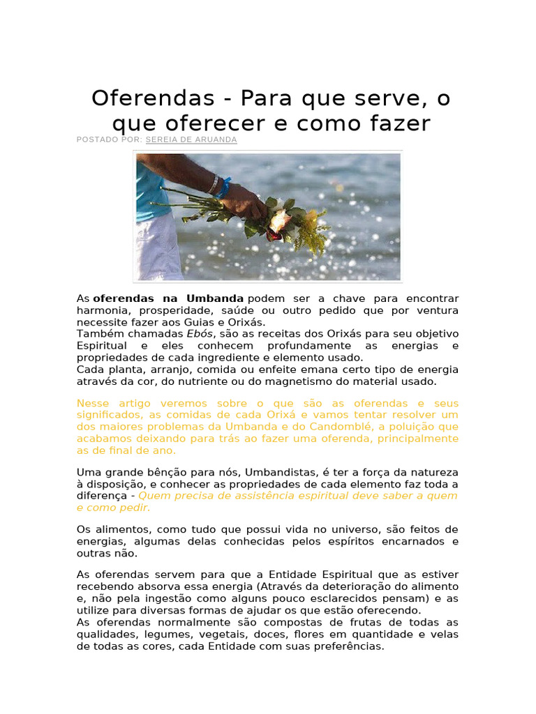 Oferendas para Sessão de Umbanda e Força No Conga | PDF