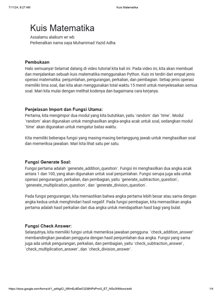 Kuis Matematika Pyton - Google Forms | PDF