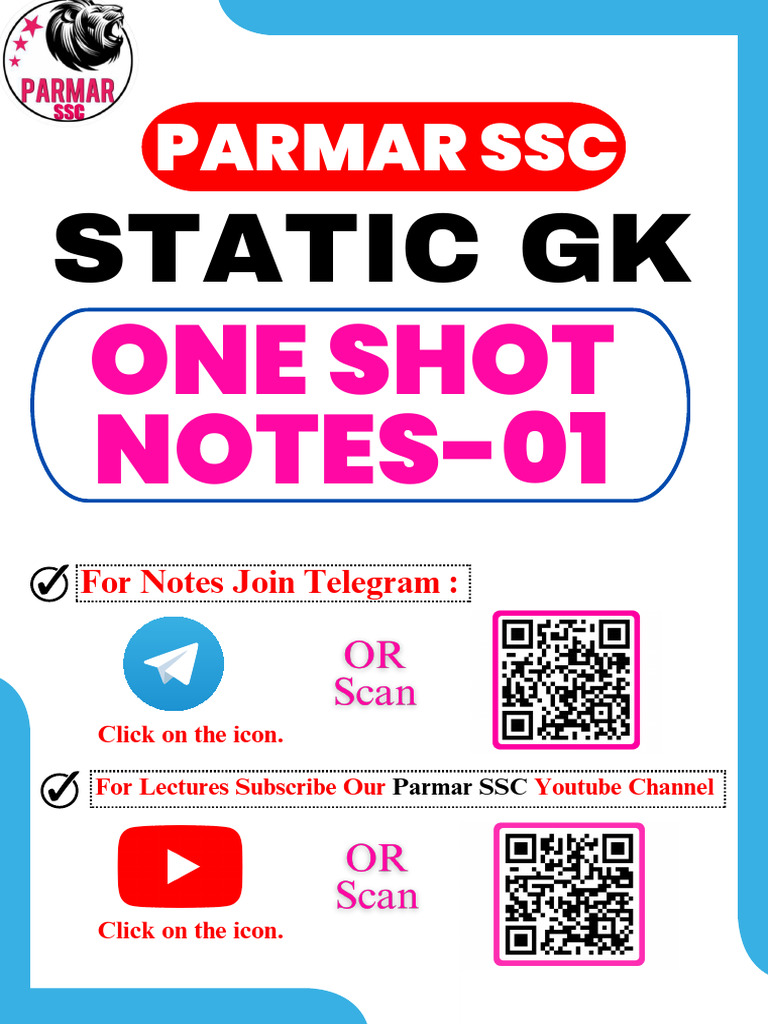 Static GK One Shot Notes Part-1 (Parmar SSC) | PDF