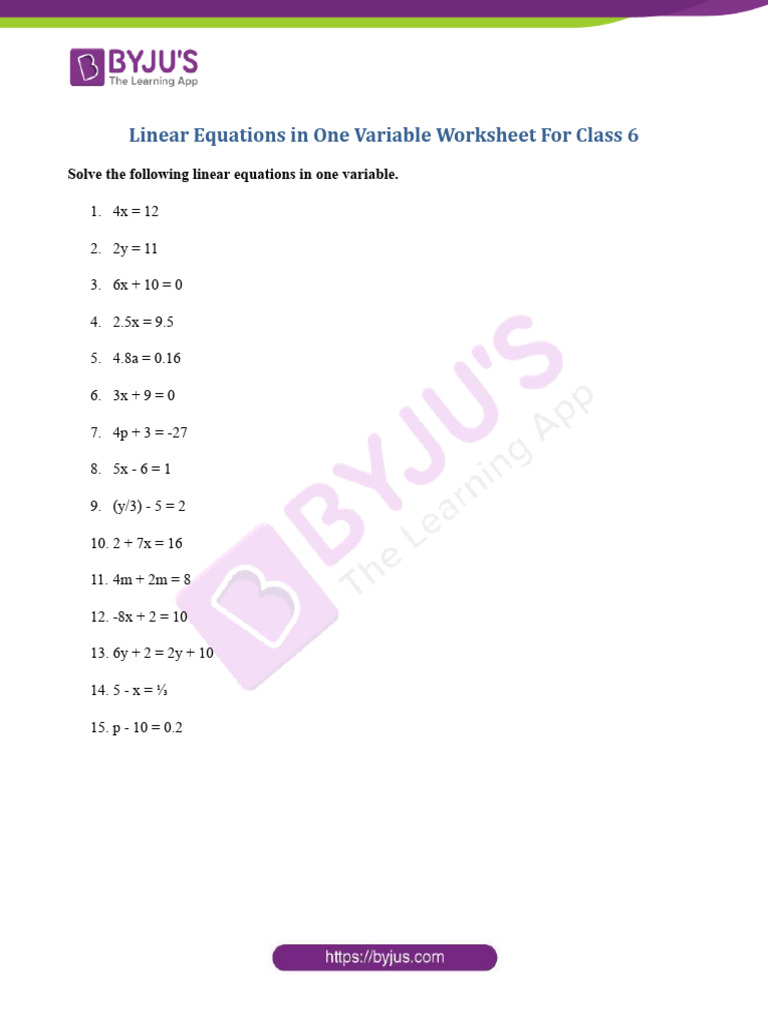 Linear-Equations-in-One-Variable-Worksheet-1 | PDF