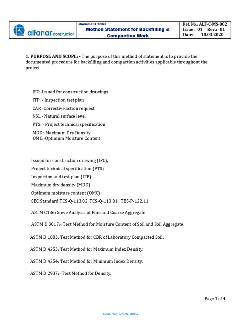 3-1-2. Method Statement Backfilling and Compaction | PDF