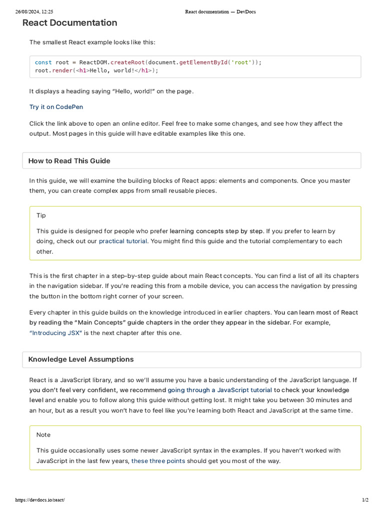 React Documentation Devdocs Pdf