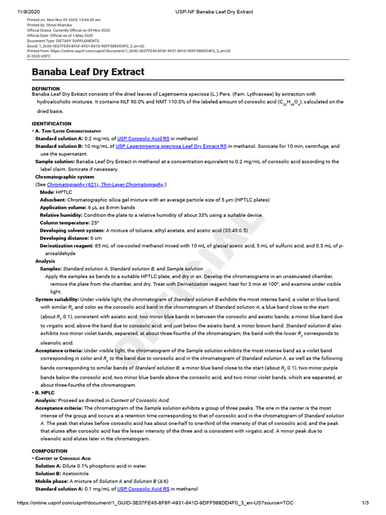 Banaba Leaf Dry Extract Analysis Guide | PDF | Thin Layer ...