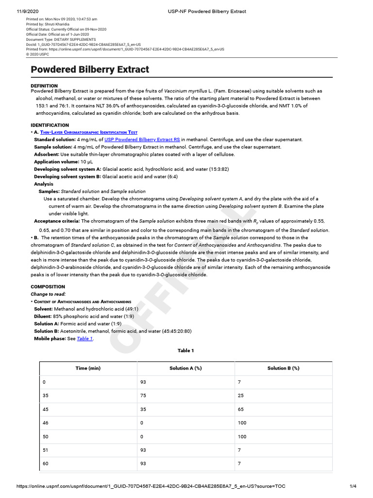 USP Powdered Bilberry Extract Monograph | PDF | Chromatography ...