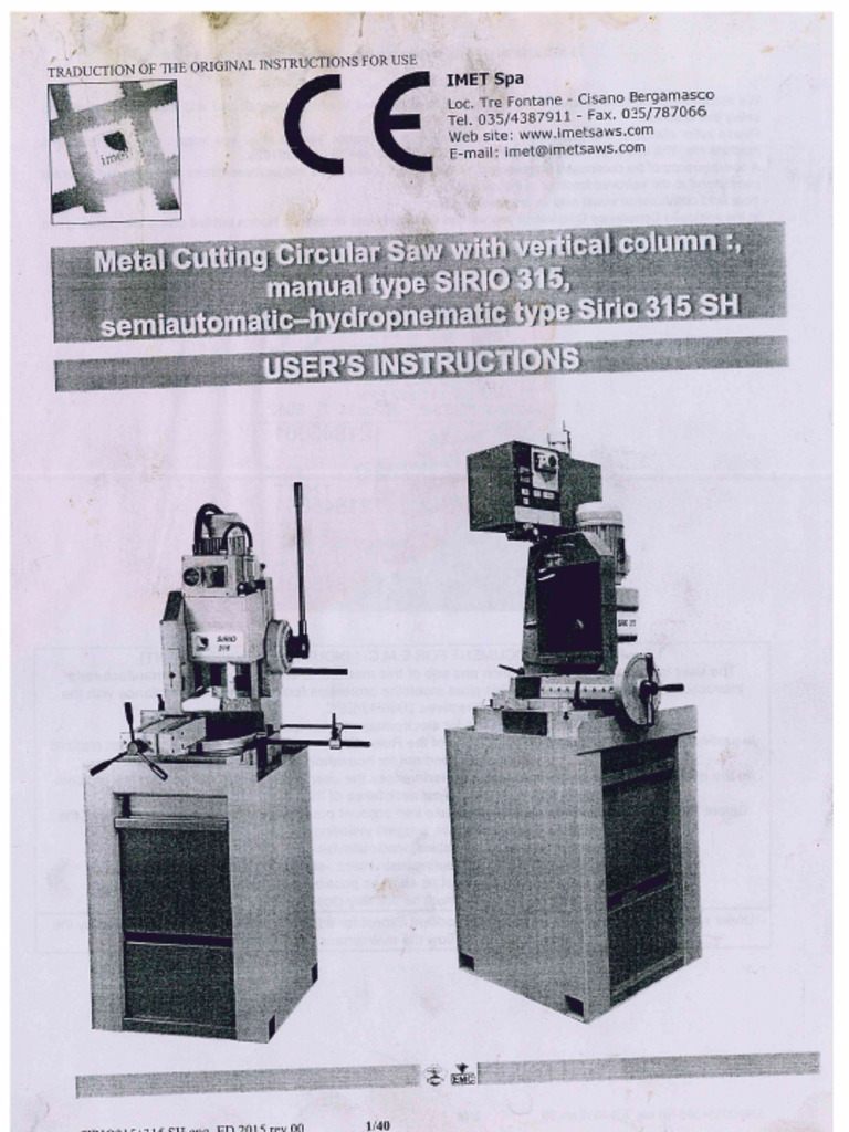 Manual Imet Sirio 315 | PDF