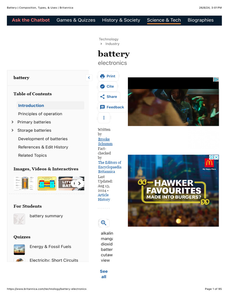 Battery - Composition, Types, & Uses - Britannica | PDF