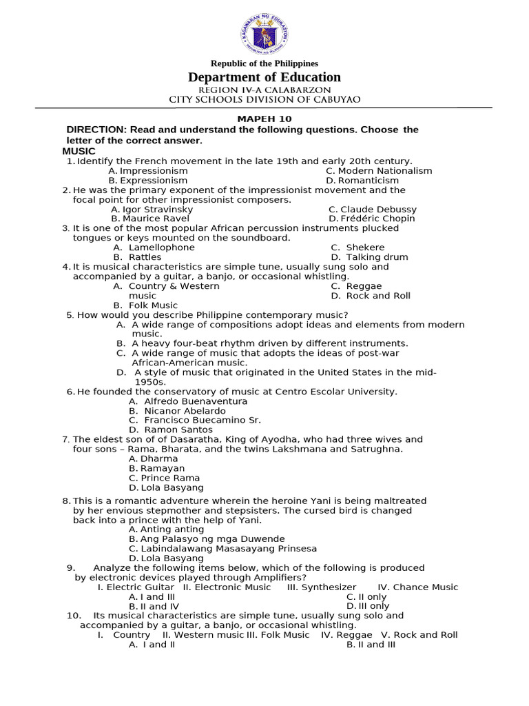 Mapeh 10 Diagnostic Edited 2 | PDF