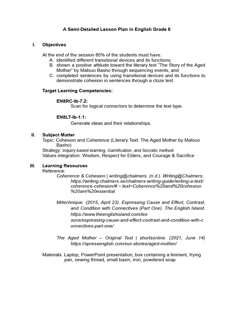 LED 71 - Semi-Detailed Lesson Plan | PDF